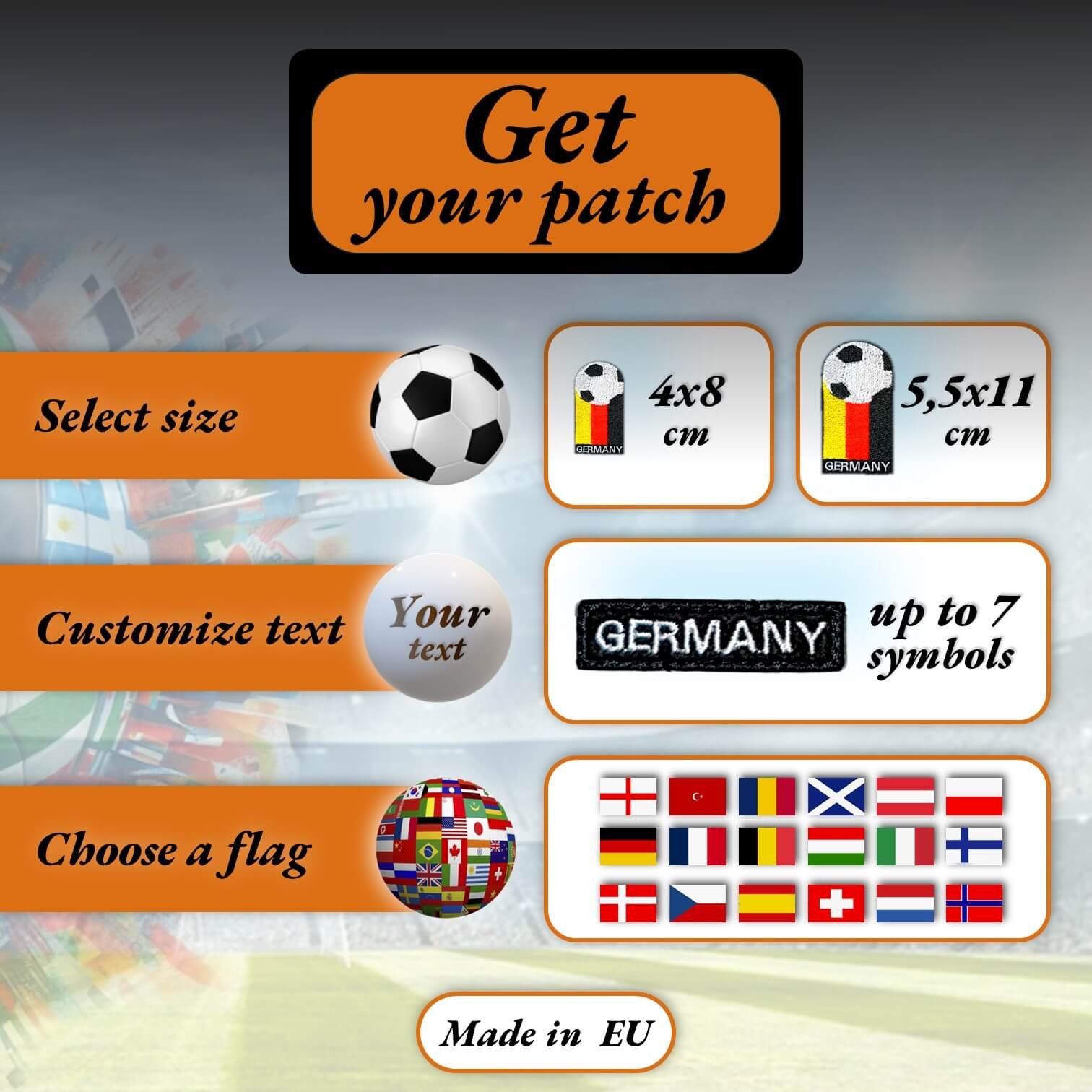 Germany Flag Football Patch with Custom Text Embroidered - Mottopatch