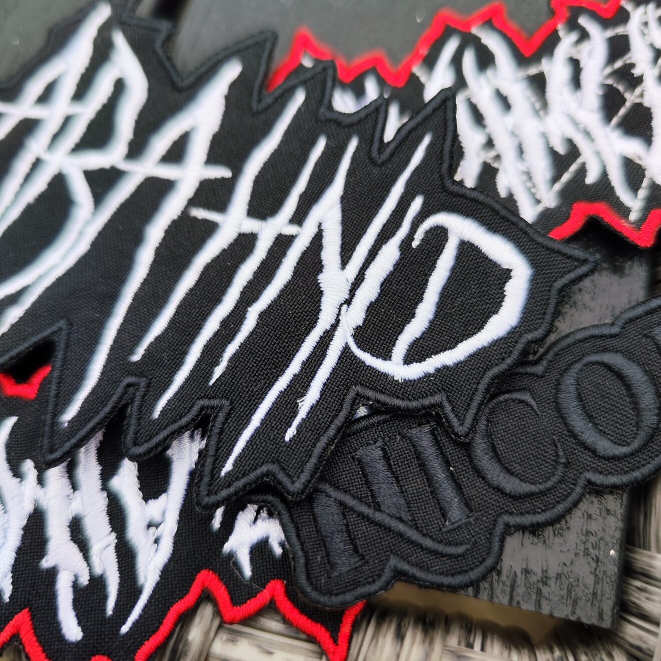Black metal patches personalized embroidered for jackets vests - Word ...